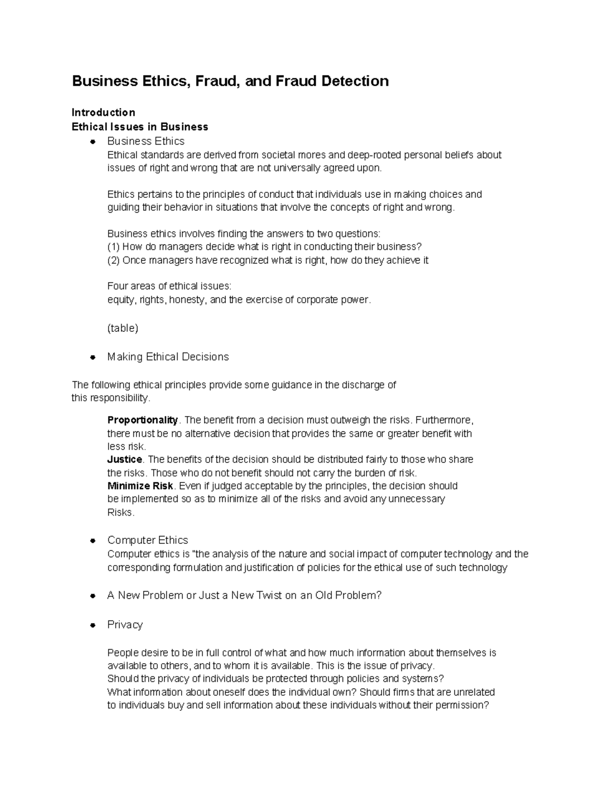 CIS-Chapter 12: Business Ethics and Fraud Detection Overview - Studocu