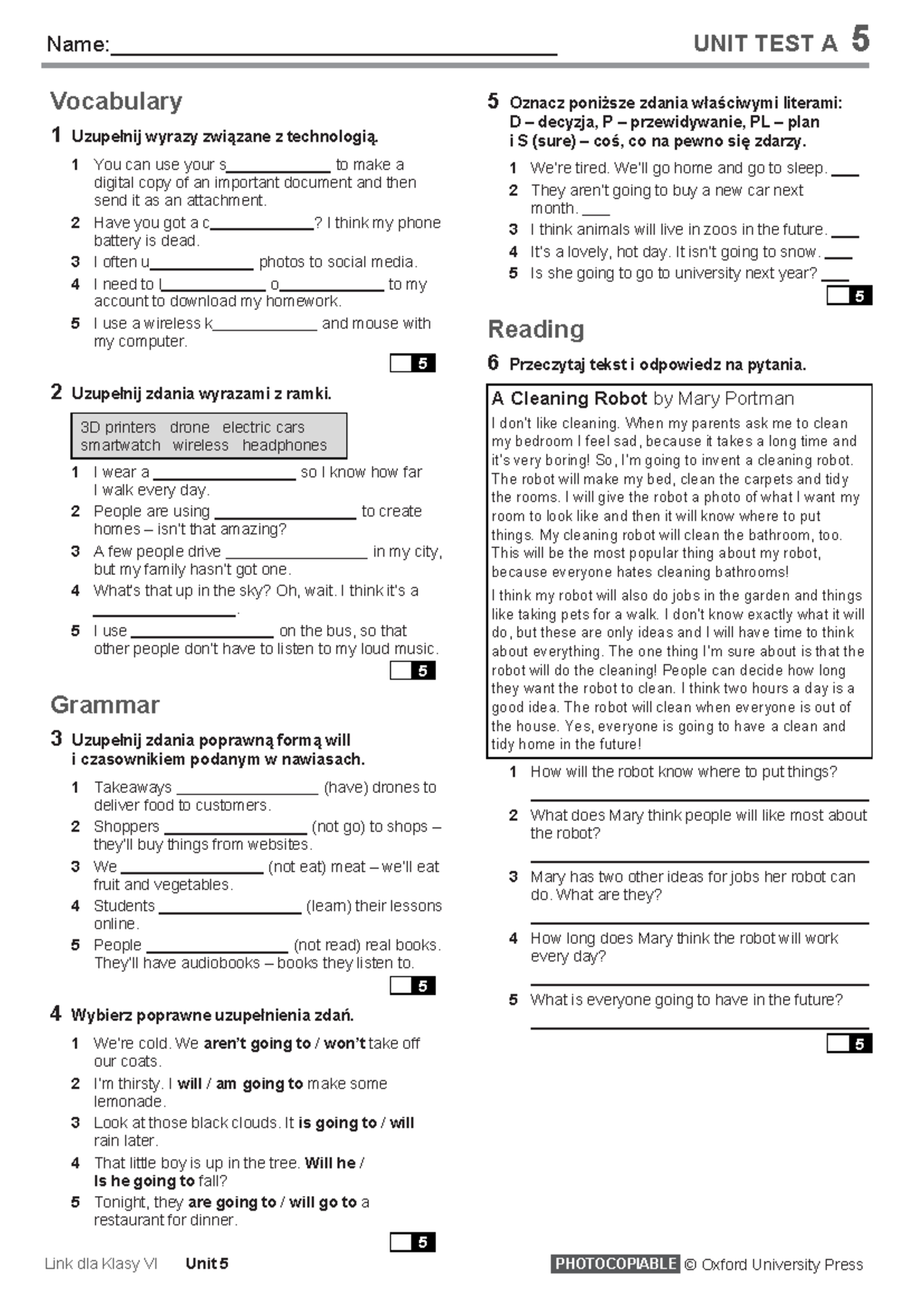 Link L6 U5 Unit Test A - Vocabulary, Grammar, and Reading Exercises ...
