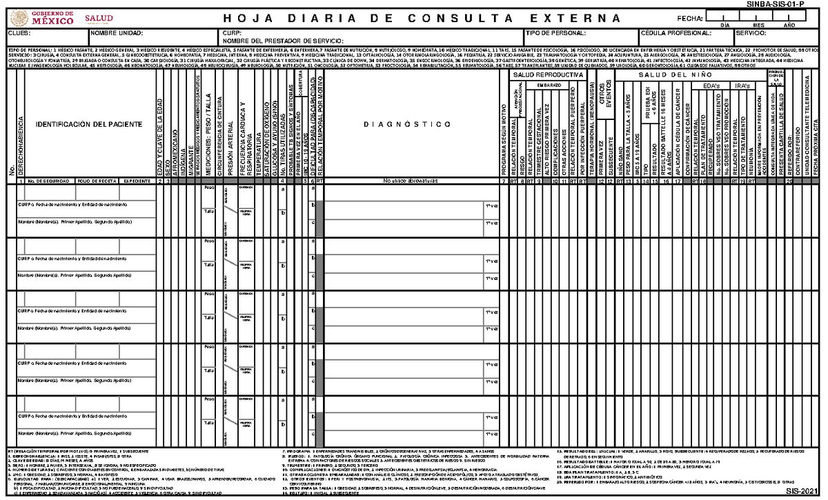Sinba-SIS-01-P 2021 Diario de Consulta Externa y Salud Reproductiva - Studocu