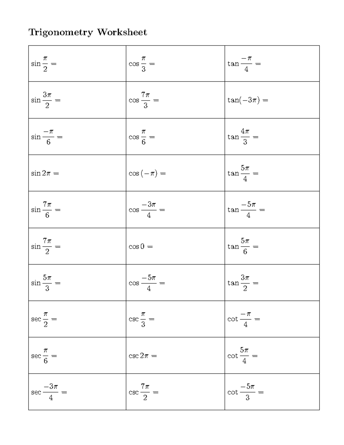 Trigonometry Worksheet with Solutions - Trig 101 - Studocu