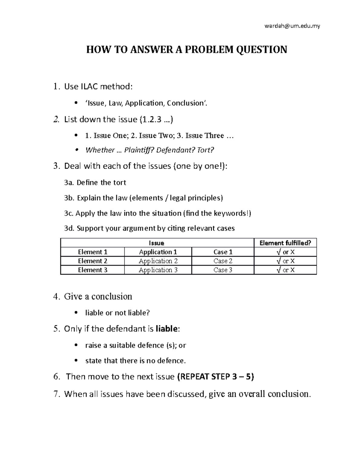 ILAC Method - Lecture notes 1 - HOW TO ANSWER A PROBLEM QUESTION 1. Use ...