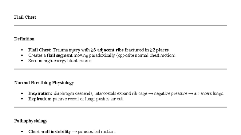 Flail Chest - Trauma Overview and Nursing Considerations - Studocu