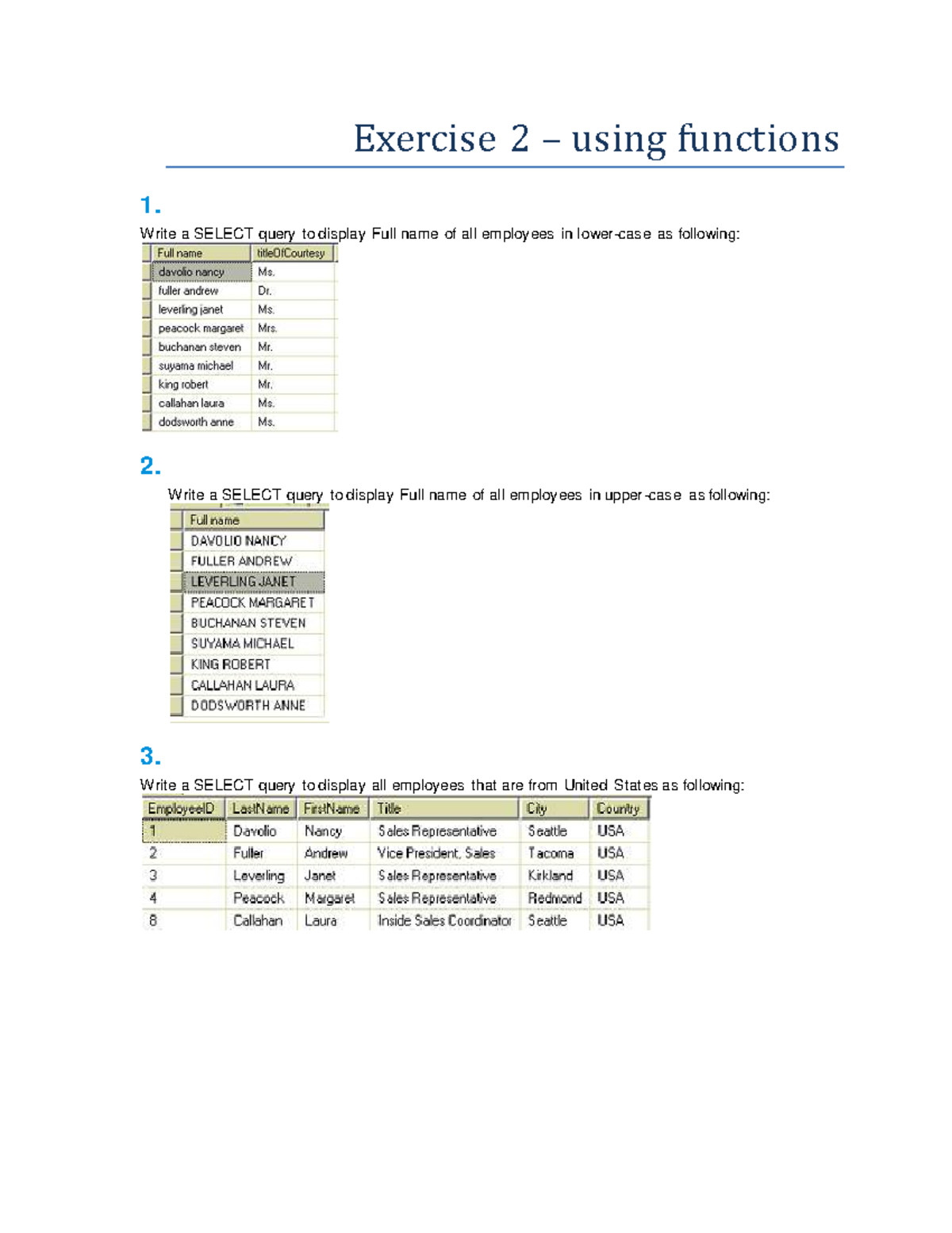 SQL Queries for Employee and Customer Data - Exercise 2 (Northwind 1 ...