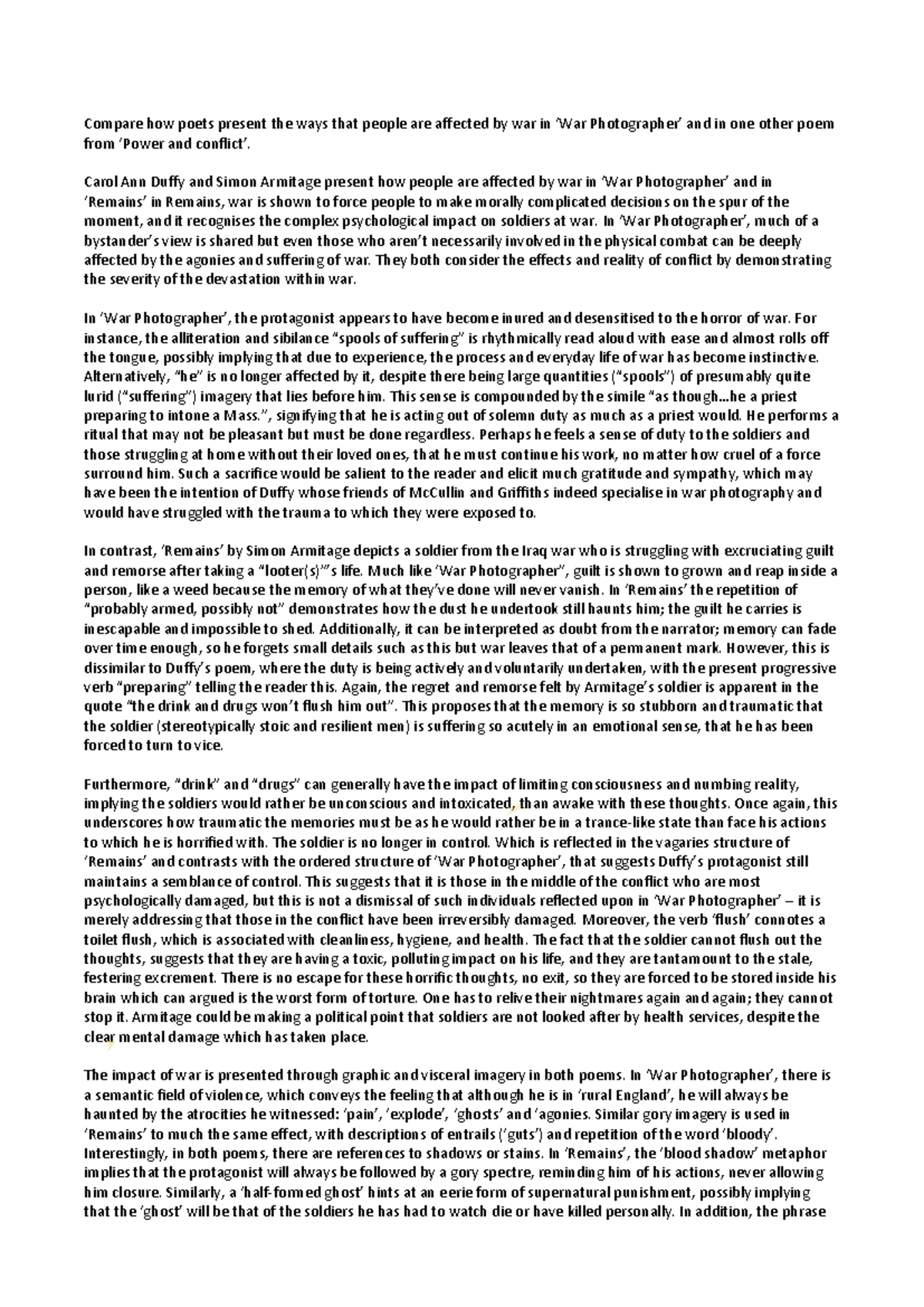 Comparative Analysis of War's Impact in Duffy and Armitage's Poems ...