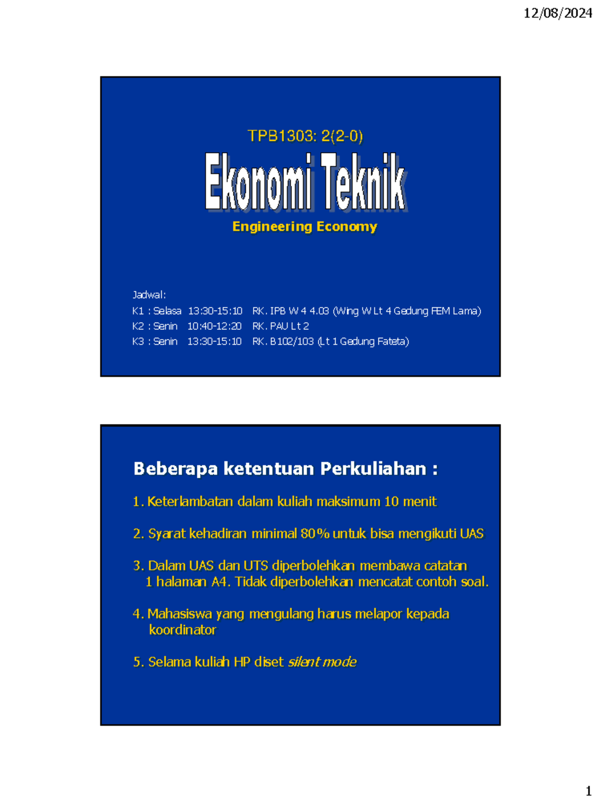 TPB1303: Engineering Economy Class Schedule and Guidelines - Studocu