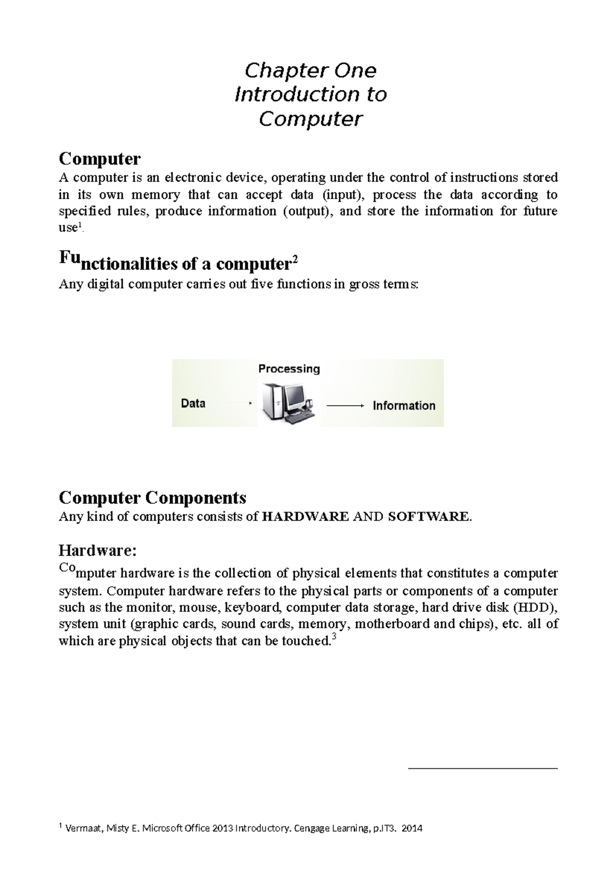 Intro Of Computer - Chapter One Introduction to Computer Computer A ...