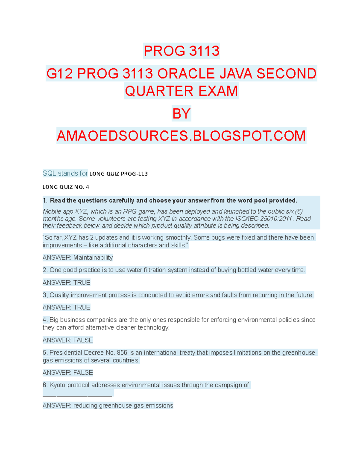 PROG 3112 Oracle Database & Java Second Quarter Exam Notes - Studocu