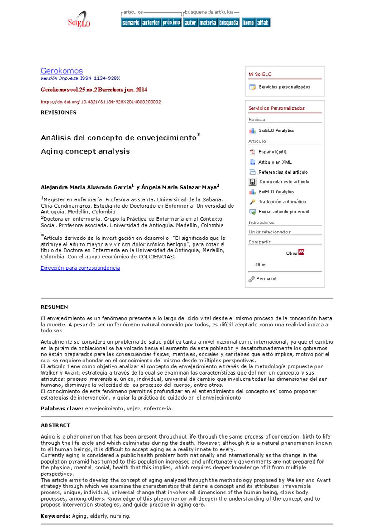 Análisis del concepto de envejecimiento - Gerokomos versión impresa ISSN Gerokomos vol no ...