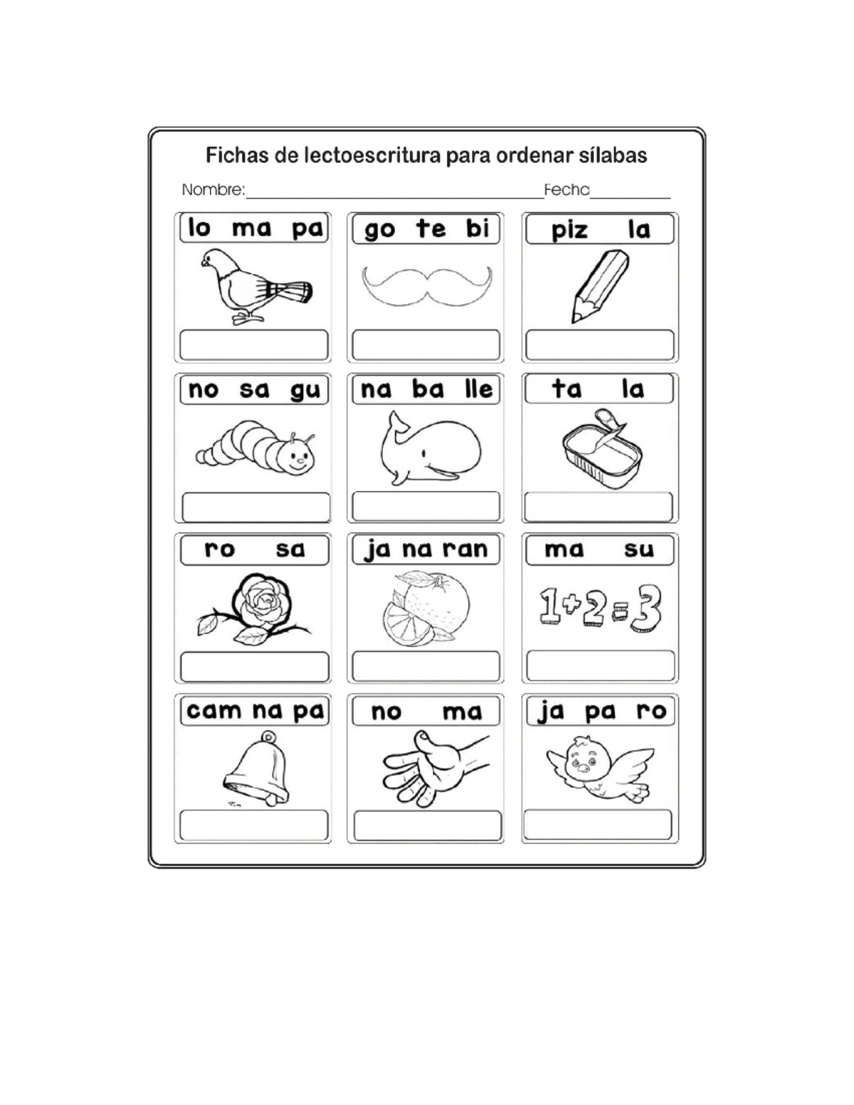 Ordenando sílabas - material para la adquision de la lectoescritura ...