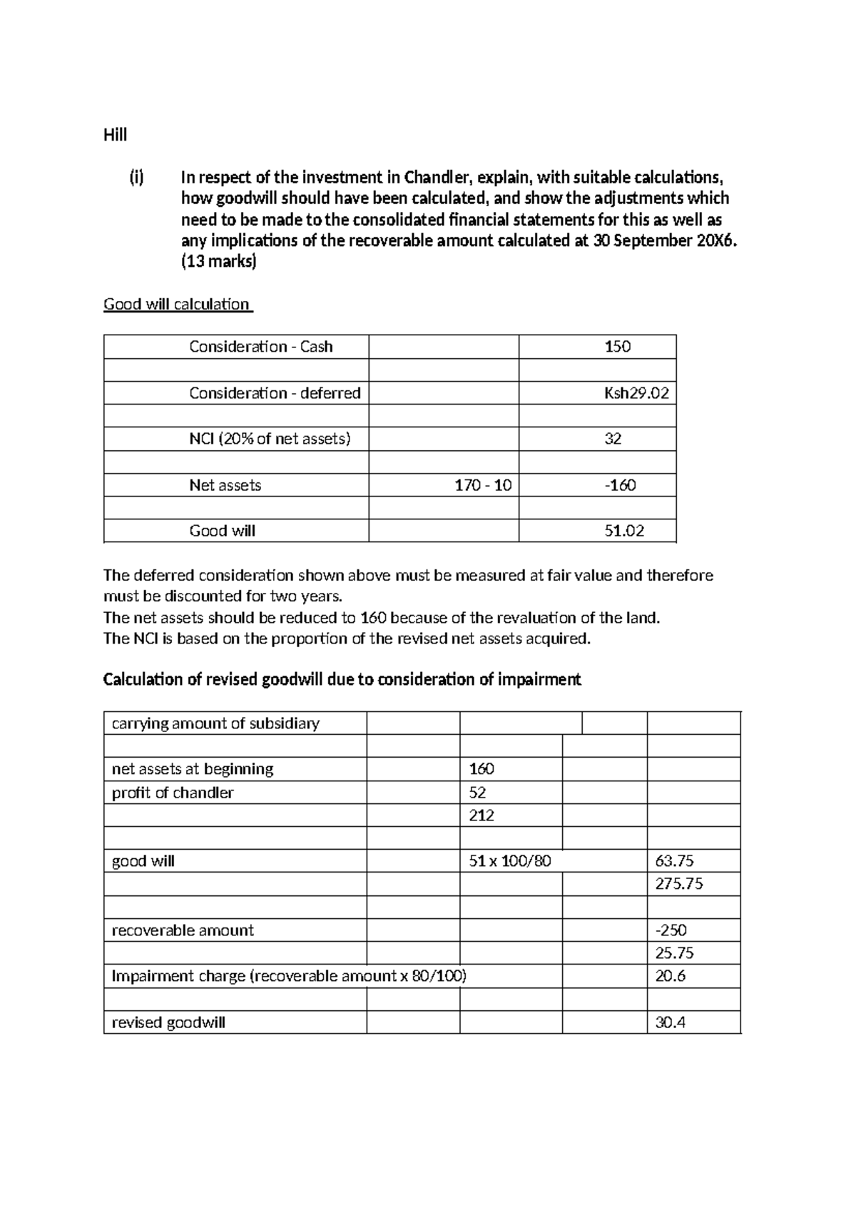 Hill - SBR Goodwill Calculation & Impairment Analysis - Studocu