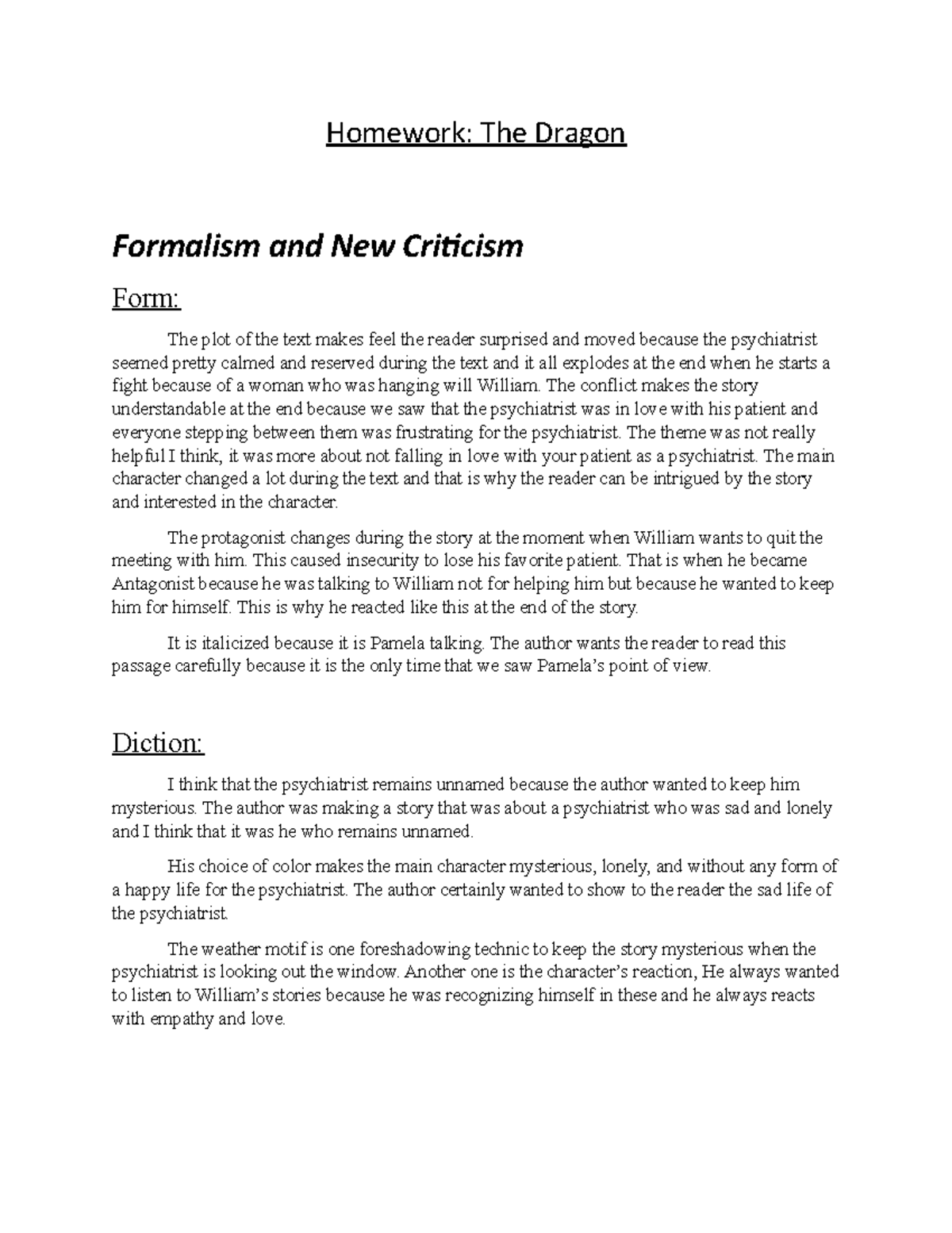 Homework Unit 1 ENG - Homework: The Dragon Formalism and New Criticism ...