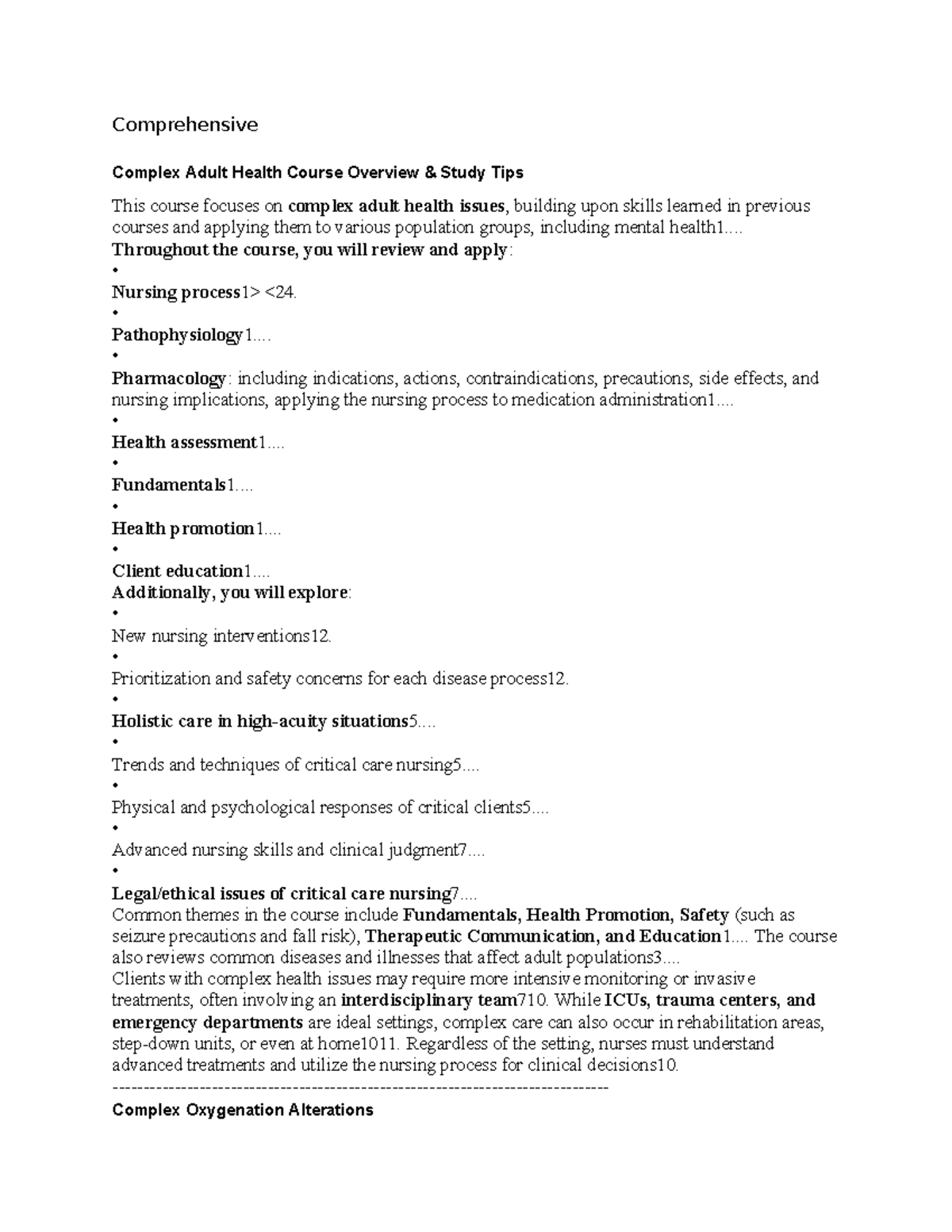 Nursing 401: Comprehensive Complex Adult Health Exam Review Tips - Studocu