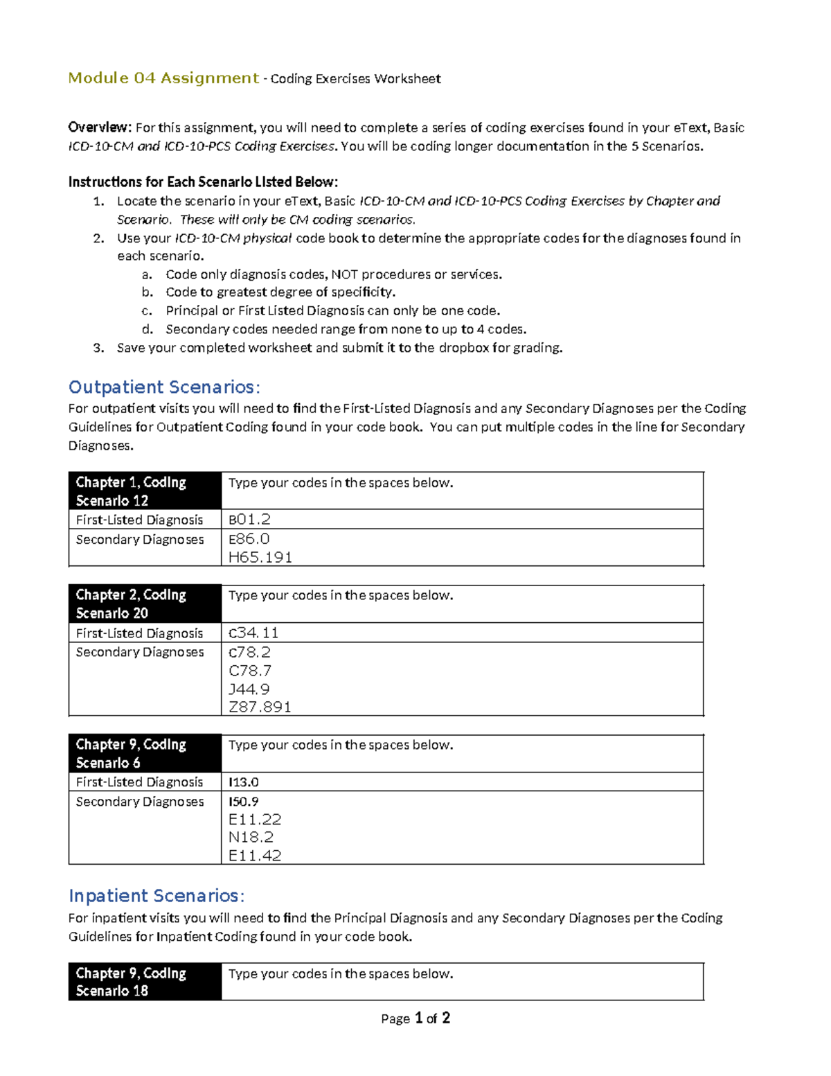 Mod04 Assignment: Coding Exercises Worksheet Overview and Scenarios - Studocu