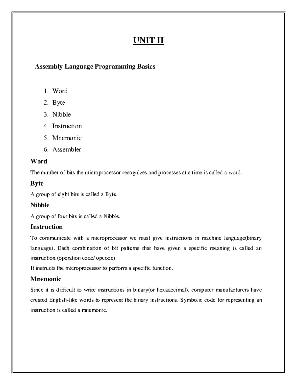 UNIT II: Assembly Language Programming Basics for 8085 Microprocessor - Studocu
