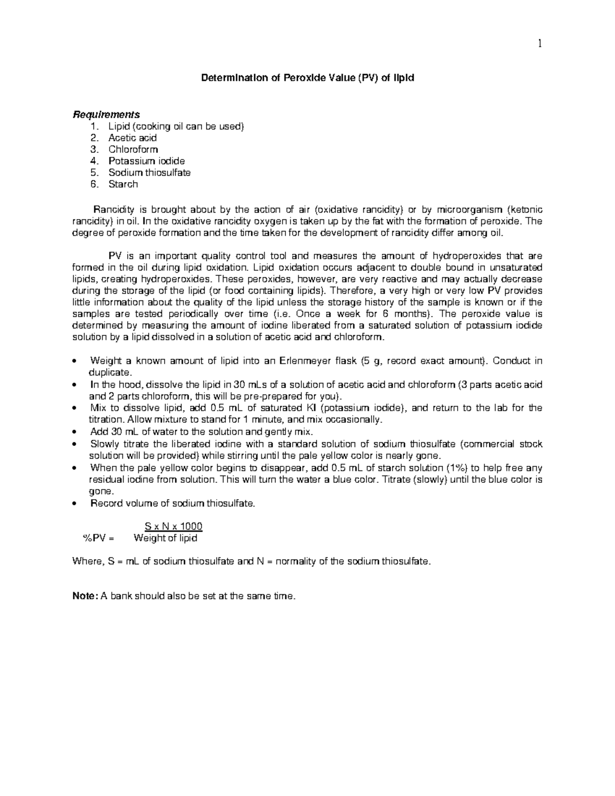 BCExp - Practical reports - 1 Determination of Peroxide Value (PV) of ...