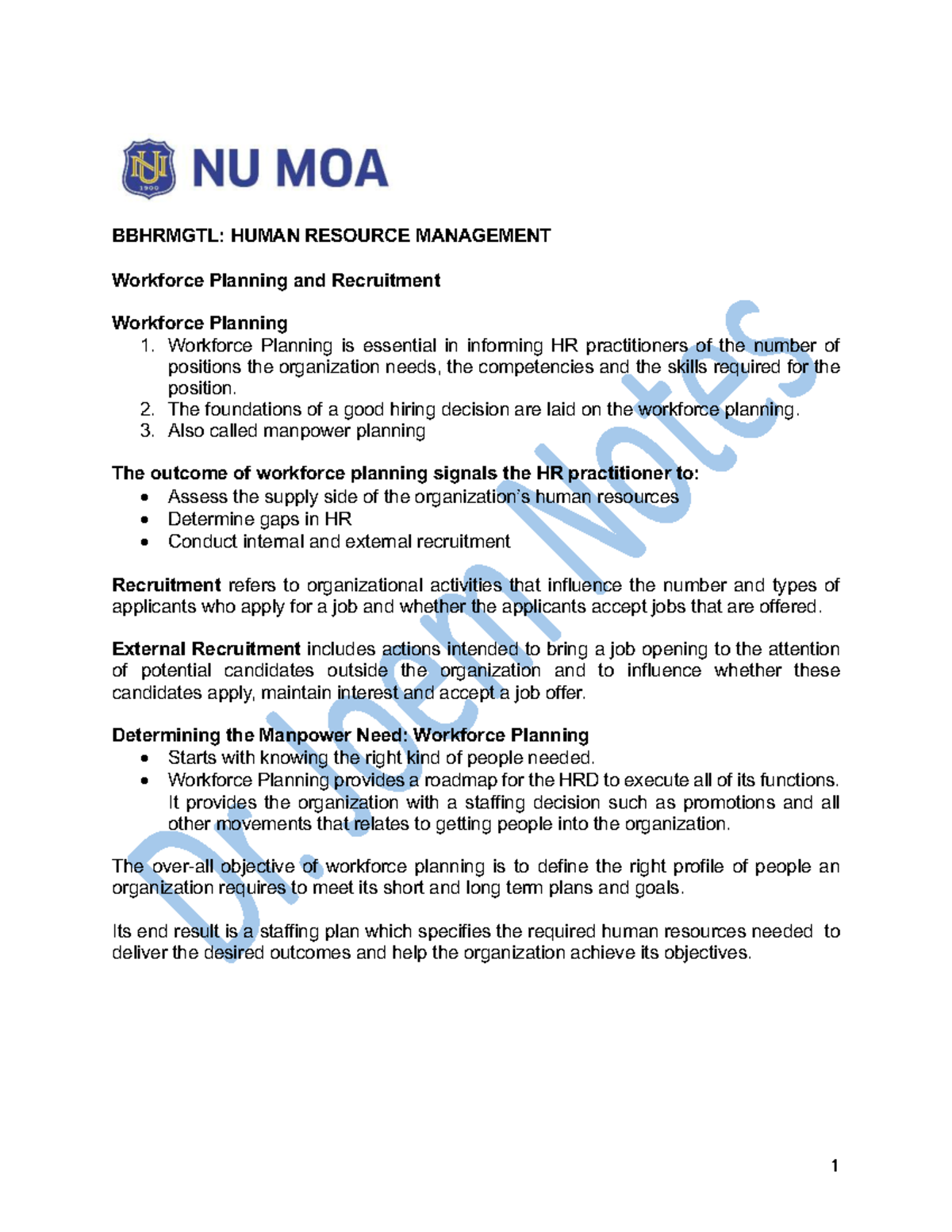 Workforce Planning & Recruitment Strategies: BBHRMGTL Guide - Studocu