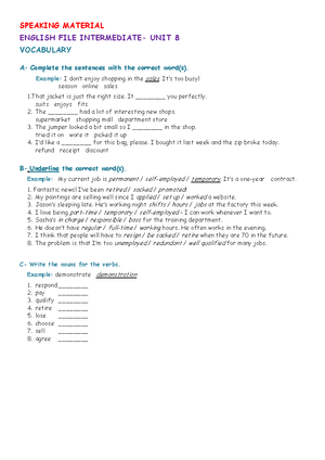 Speaking int 7 - material - SPEAKING MATERIAL ENGLISH FILE INTERMEDIATE- UNIT 7 VOCABULARY A ...