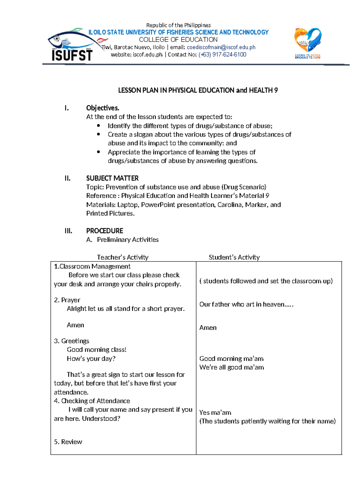 Lesson PLAN - Notes - ILOILO STATE UNIVERSITY OF FISHERIES SCIENCE AND ...