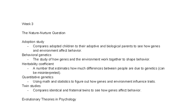 Week 3&4 Definitions: Behavioral Genetics & Learning Theories - Studocu