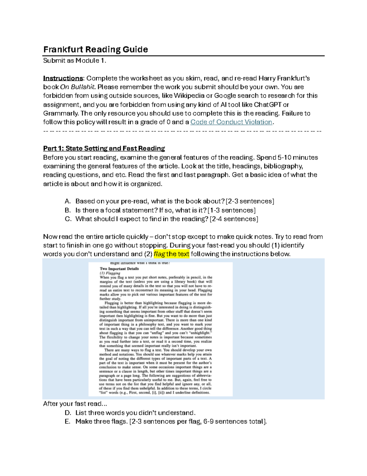 Frankfurt Reading Guide: On Bullshit Module 1 Worksheet - Studocu