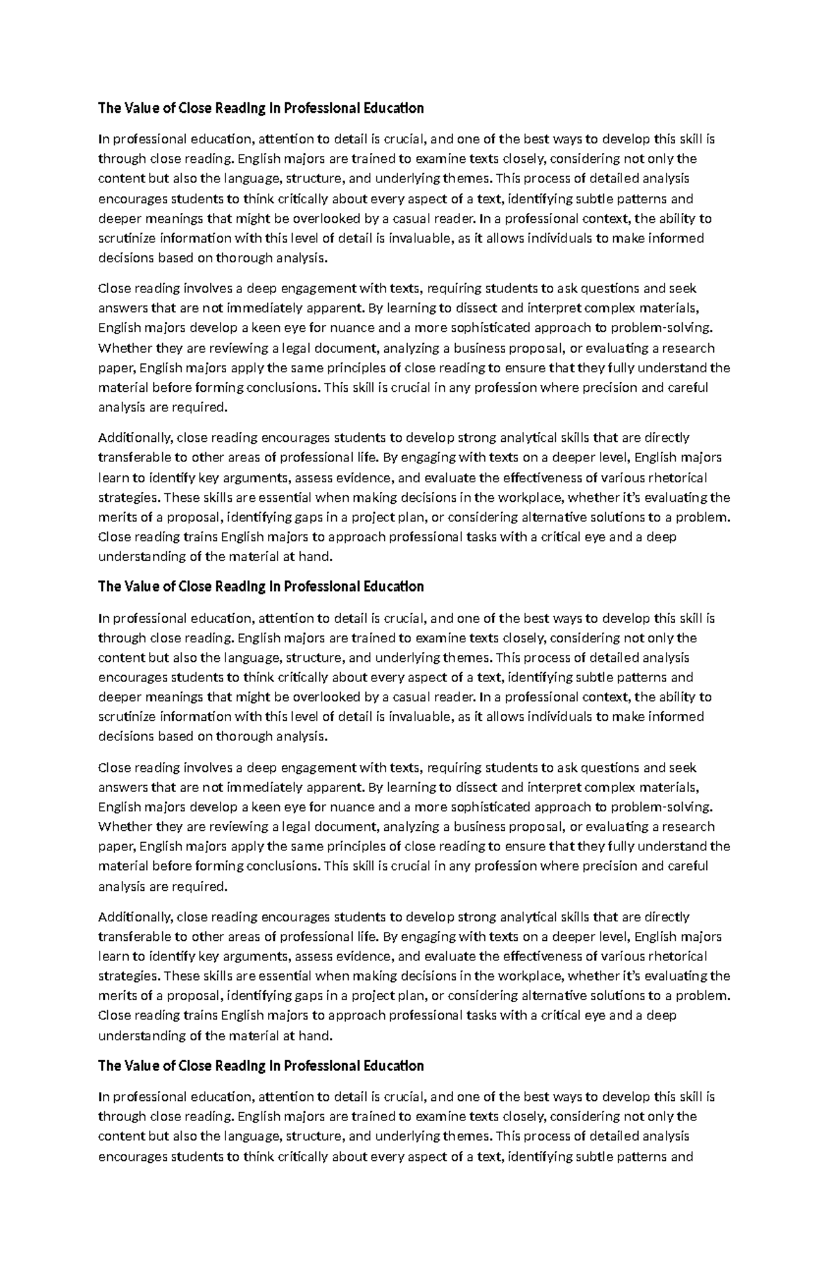 The Value of Close Reading in Professional Education - English majors ...