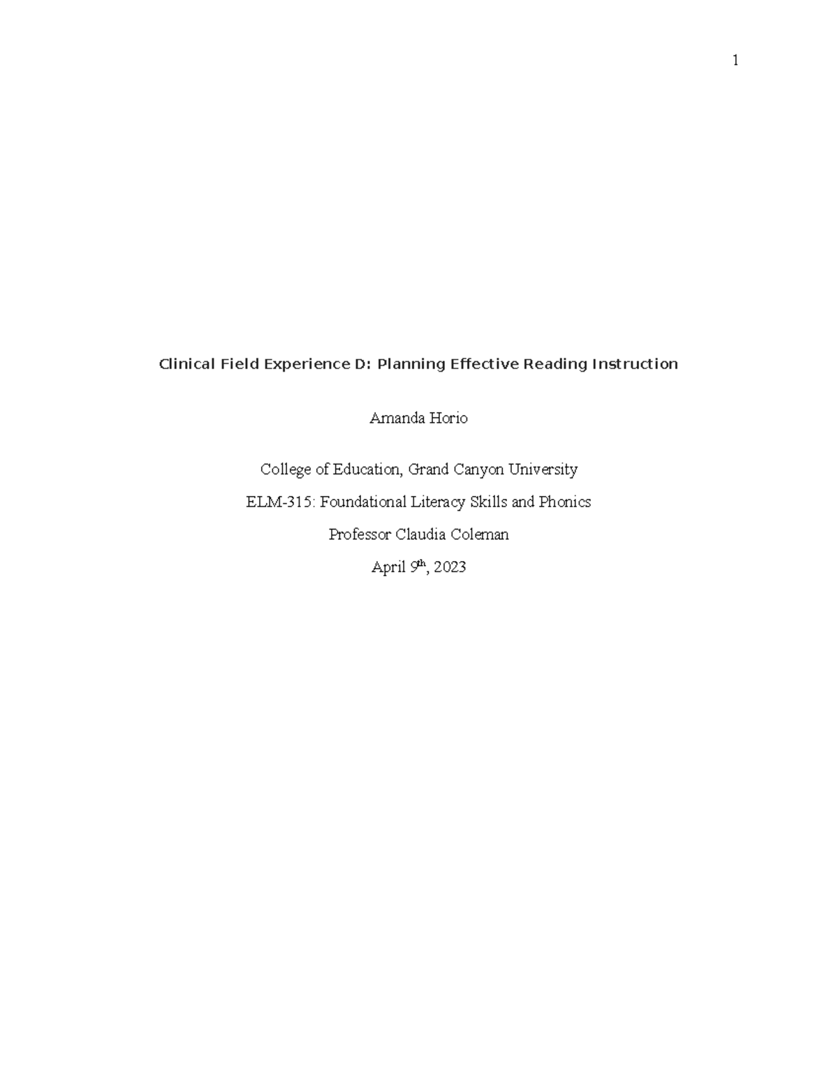 CFE-D Reading Instruction Lesson Plan ELM-315 Guidelines - Studocu