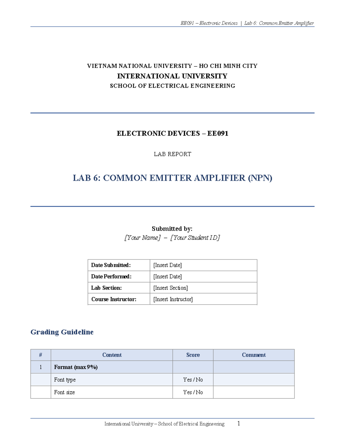 EE091 Lab 6 Report: Common Emitter Amplifier Analysis - Studocu