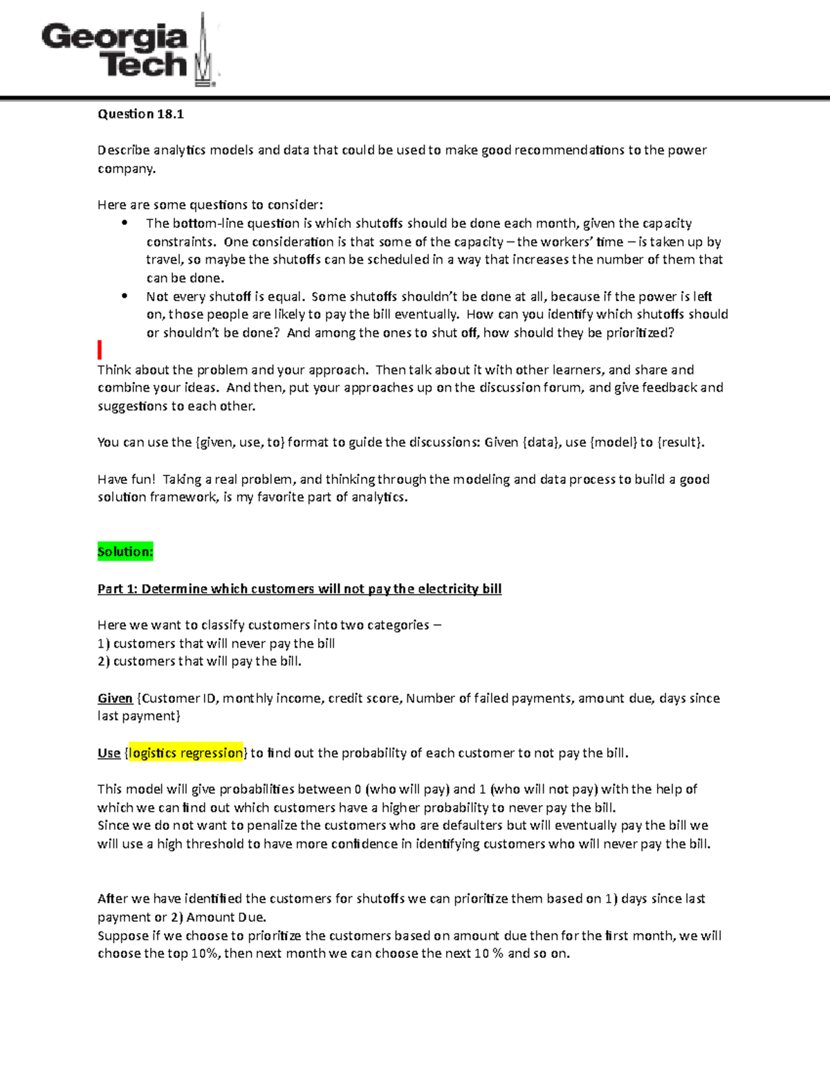 ISYE 6501 HW 12 - ISYE 6501 HW 12 (Power Company case study) - Question ...