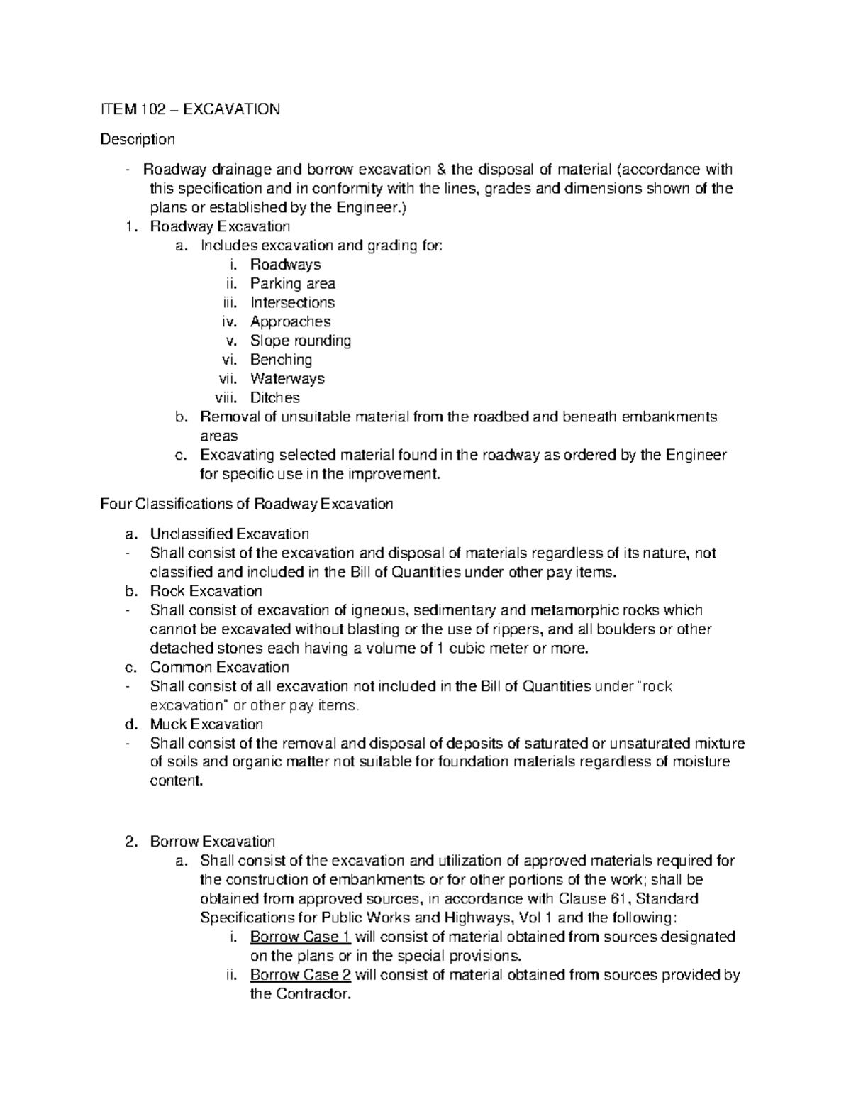 ITEM 102 - Detailed Guidelines for Roadway Excavation & Borrow - Studocu