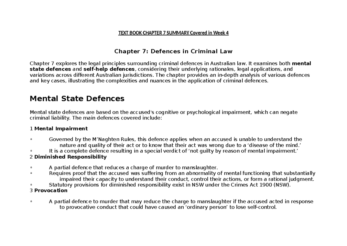 Criminal Law Textbook CH 7 Summary - TEXT BOOK CHAPTER 7 SUMMARY ...