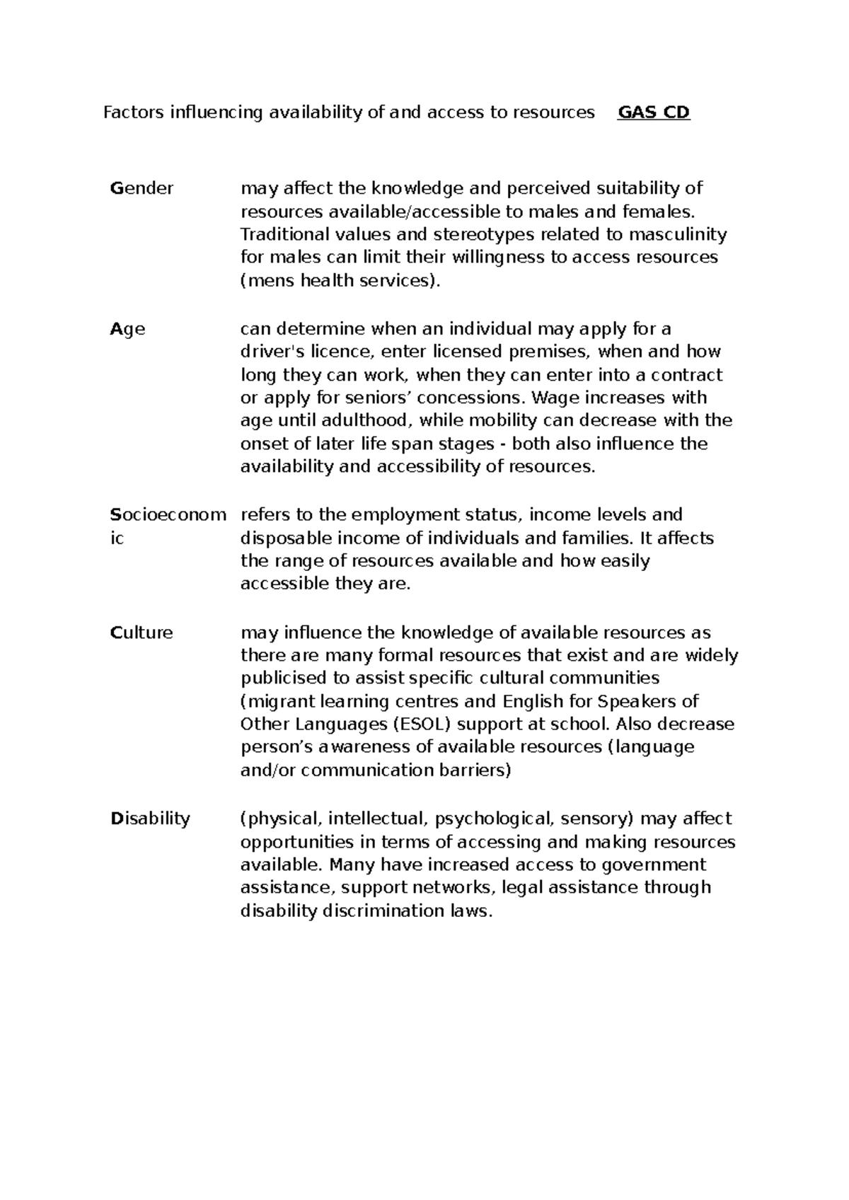 CAFS Year 11 - Factors Influencing Resource Access and Availability ...