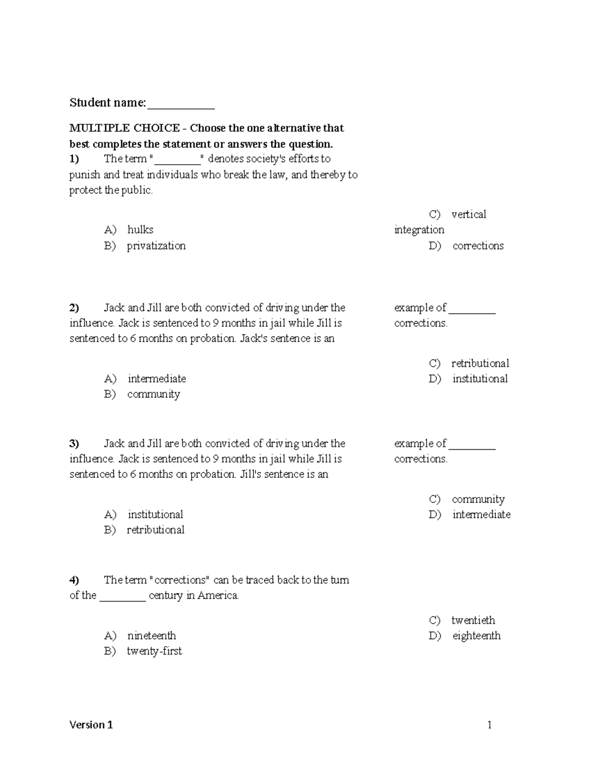 Chapter 11 Corrections Overview: Test Bank Version 1 - Studocu