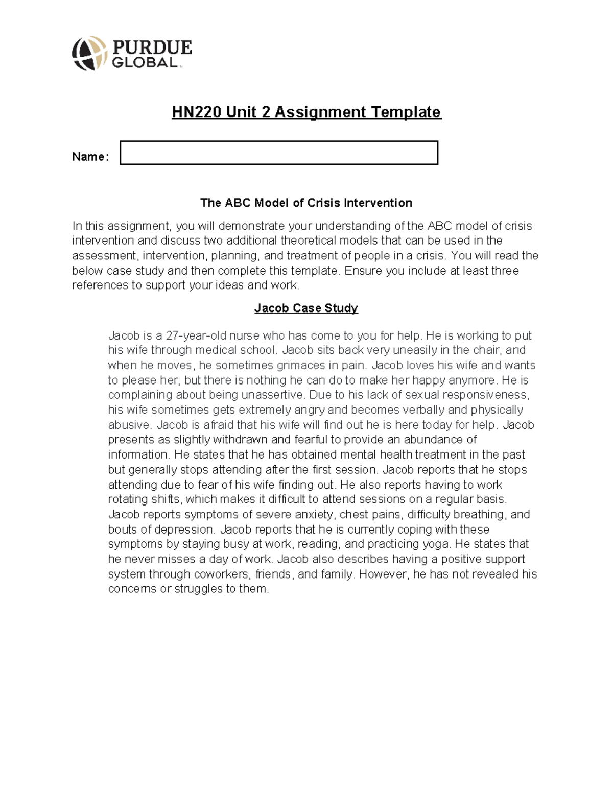 HN220 Unit 2 Assignment: Understanding the ABC Model of Crisis ...