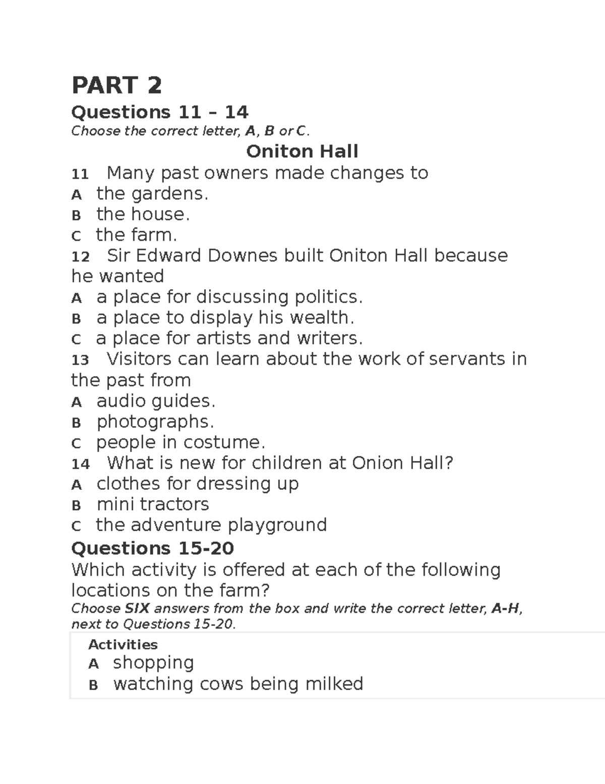 PART 2- Listening - nice - PART 2 Questions 11 – 14 Choose the correct ...