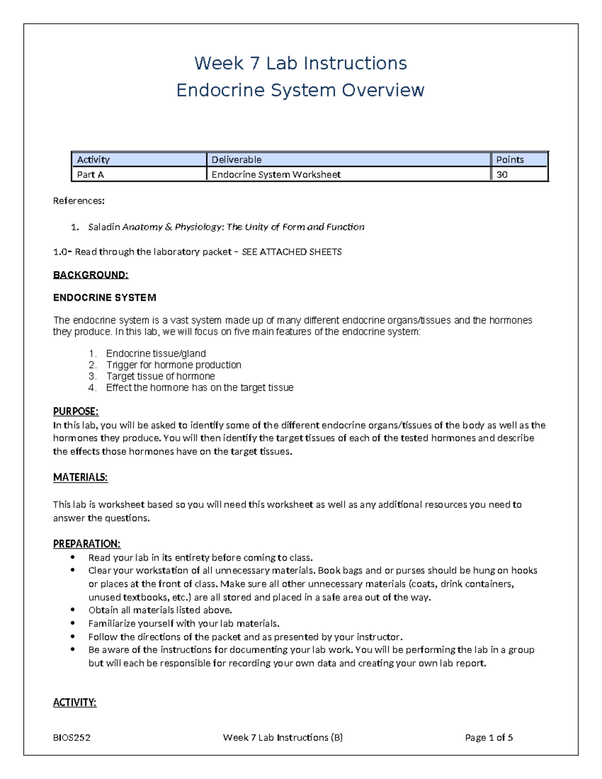 BIOS252 W7 Lab - Week 7 Lab Instructions Endocrine System Overview Activity Deliverable Points ...