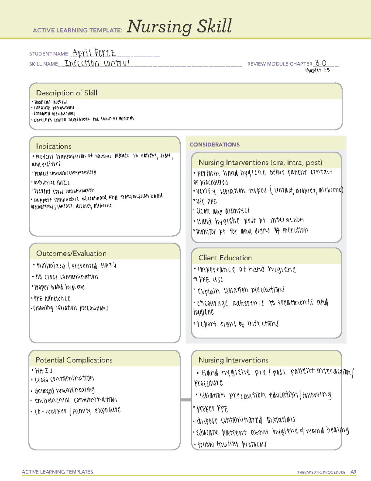 Infection Control Nursing Skill Review: Active Learning Template - Studocu