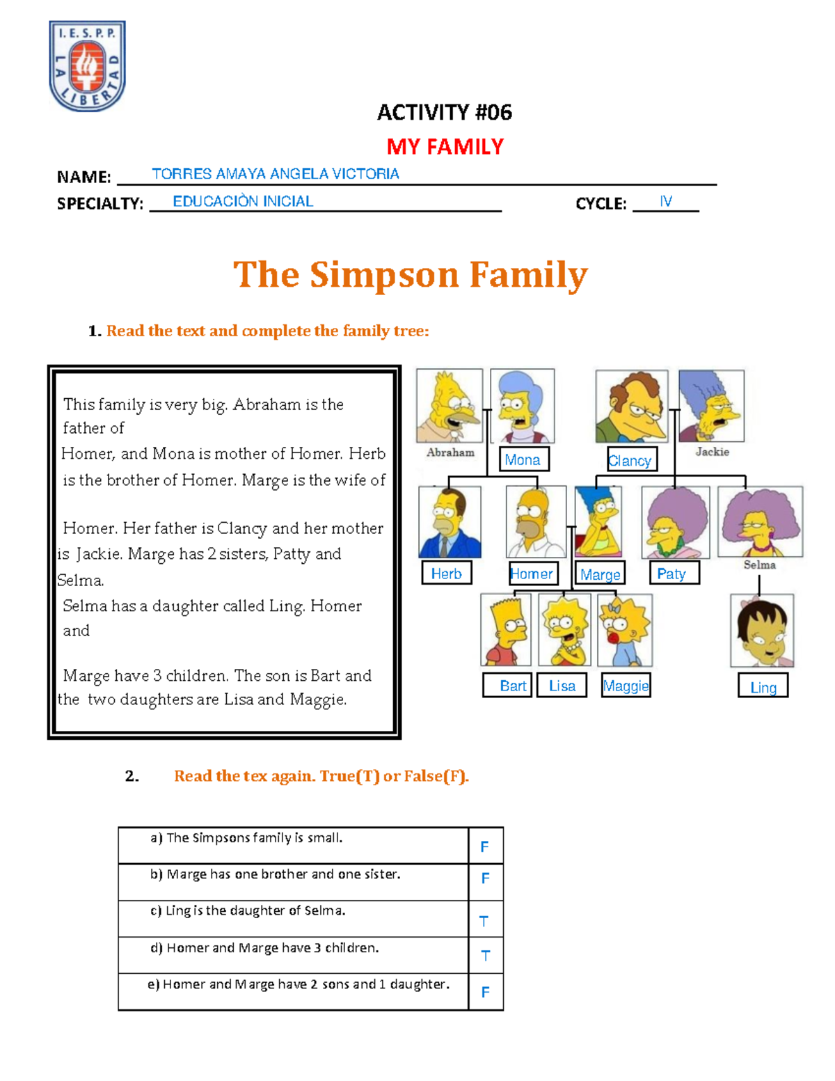 Activity #6 Tarea - Understanding the Simpson Family Tree - Studocu