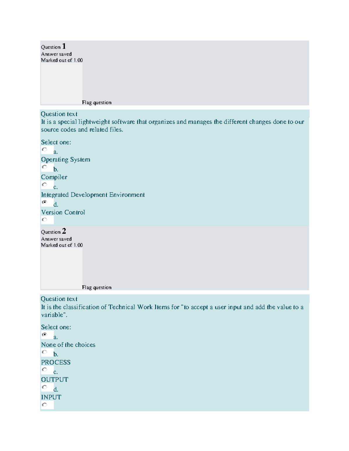 Computer Programming 1 converted - Question 1 Answer saved Marked out ...