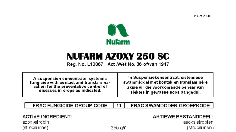 L10067 NUFARM AZOXY 250 SC: Systemic Fungicide Guidelines - Studocu