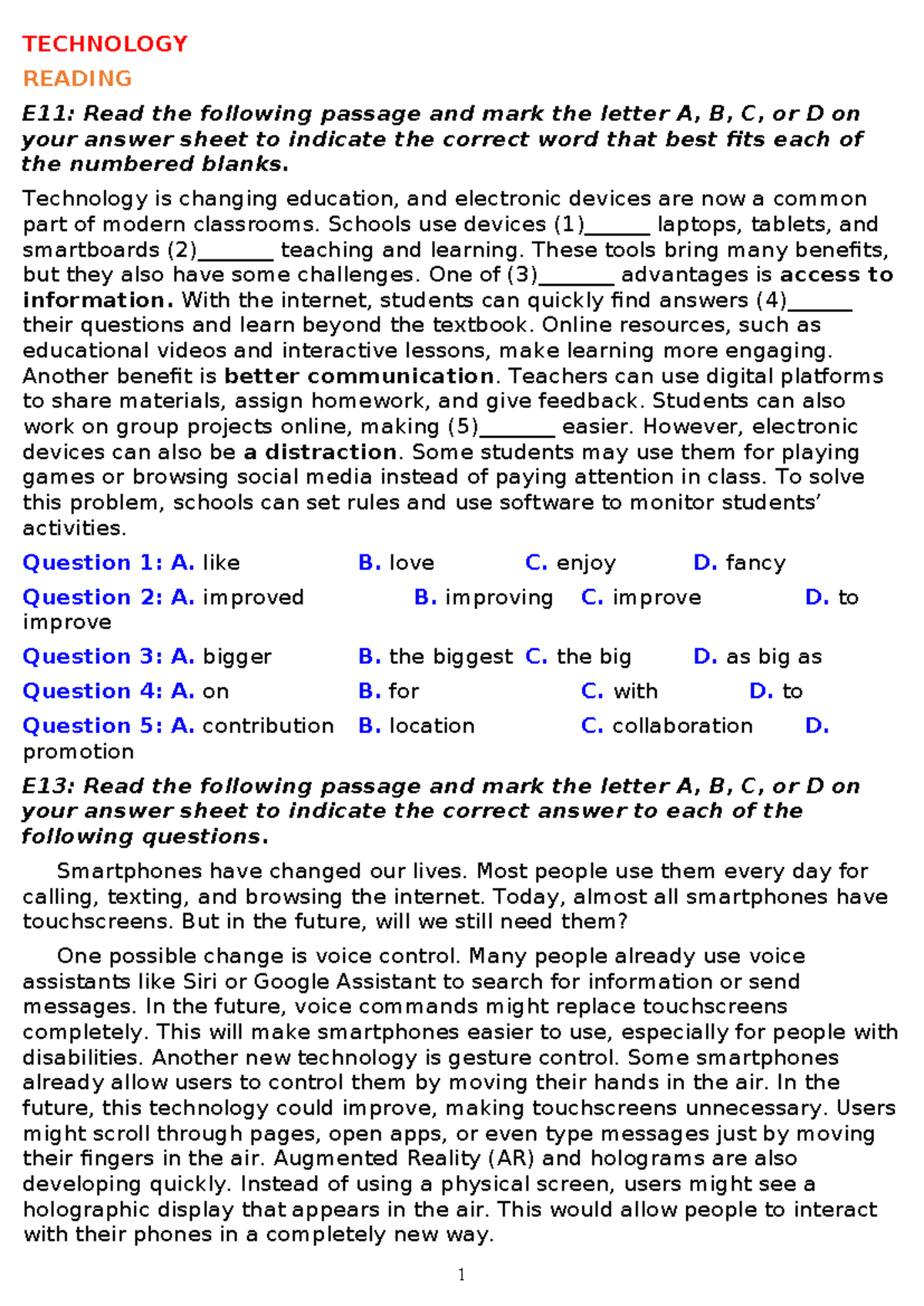 Luyện Reading E11: Practice Questions and Answers on Technology and ...