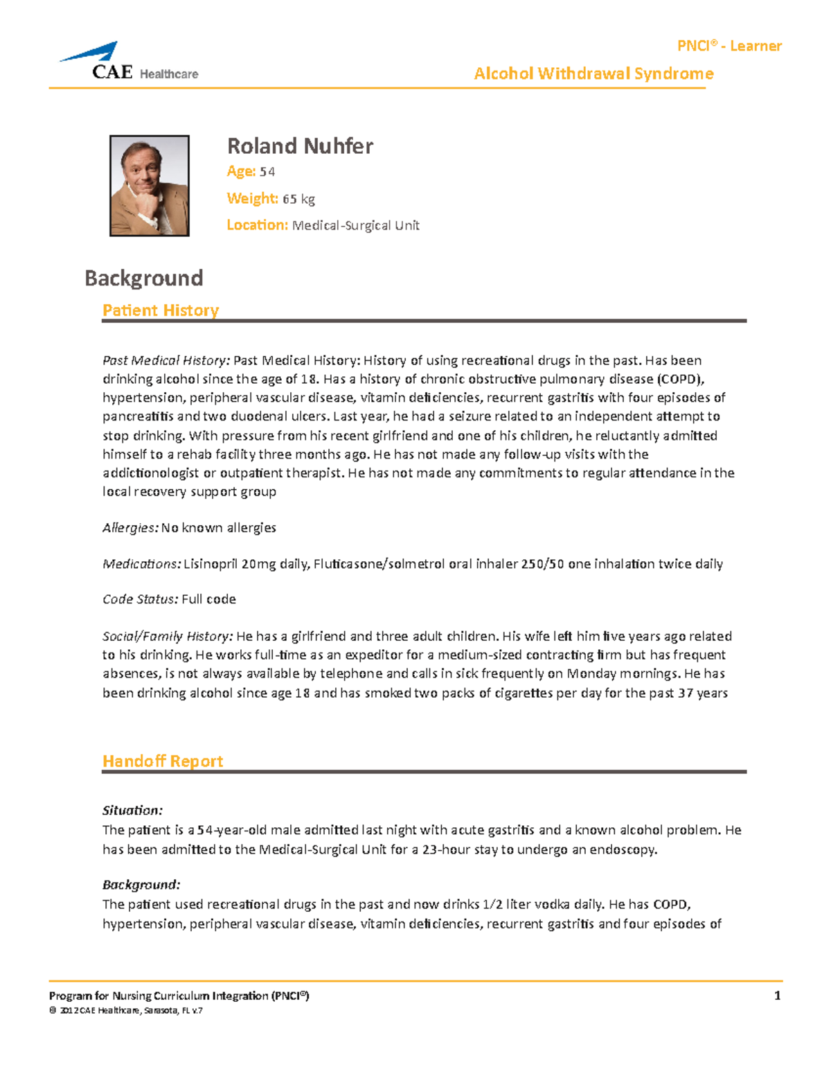 Alcohol Withdrawal Syndrome Case Study for PNCI® Course - Studocu