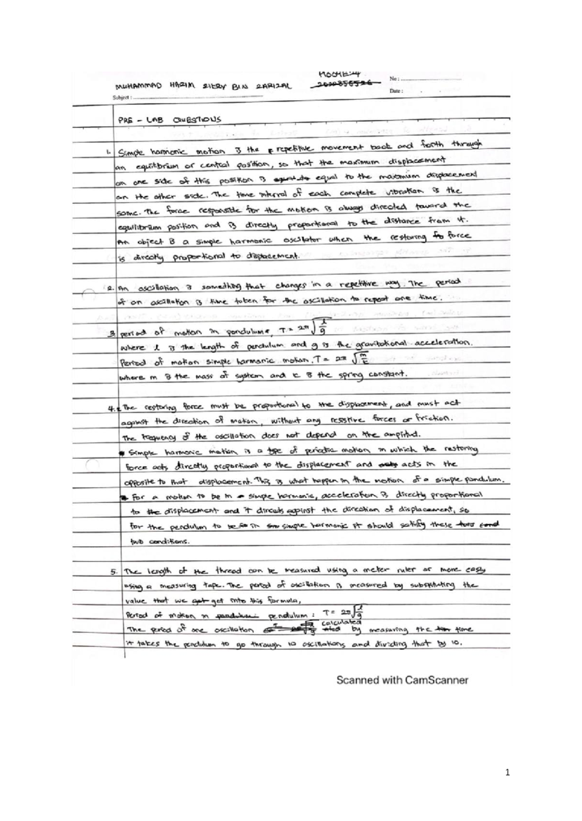 PHY094 Lab Report 3: Examining Simple Harmonic Motion Mechanics - Studocu