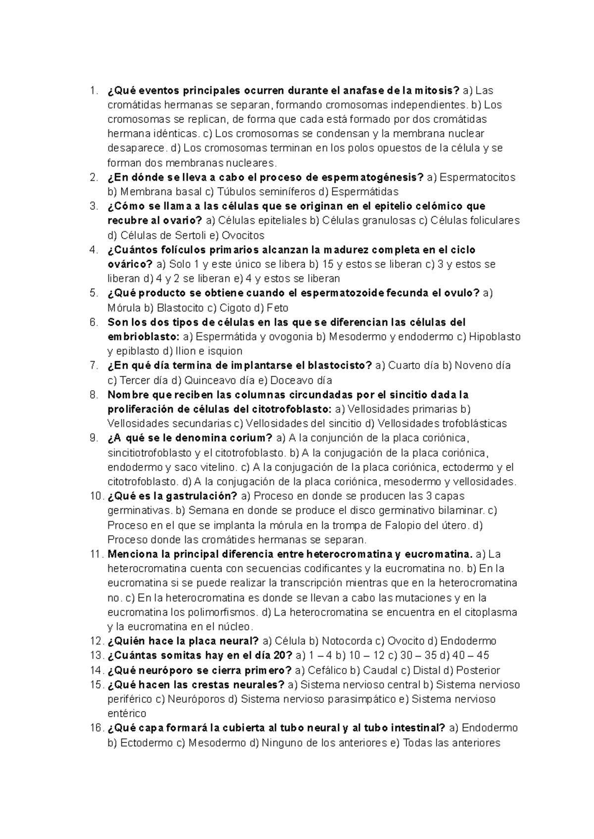 Examen Final de Embriología (EMB 101) - Preguntas Clave - Studocu