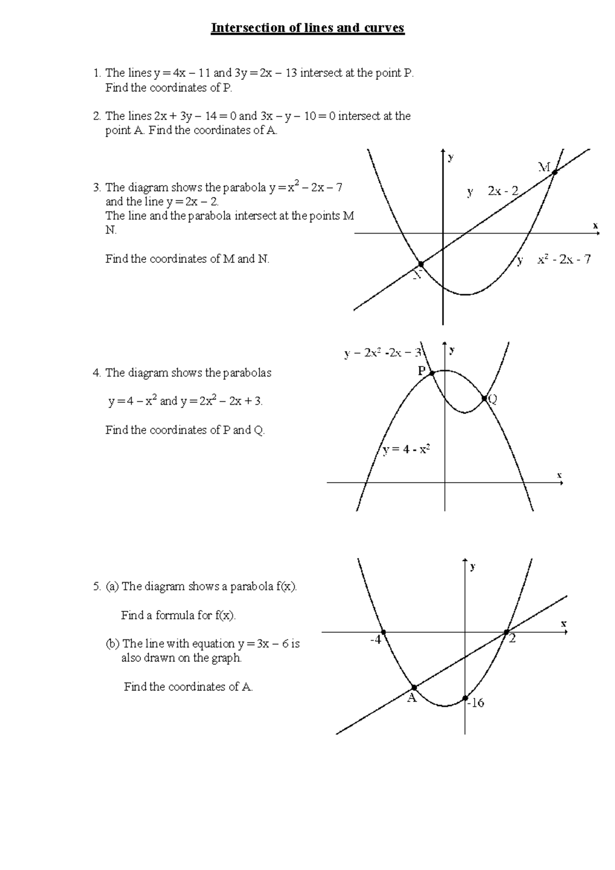 Intersection of Lines and Curves: Coordinate Calculations and Formulas ...