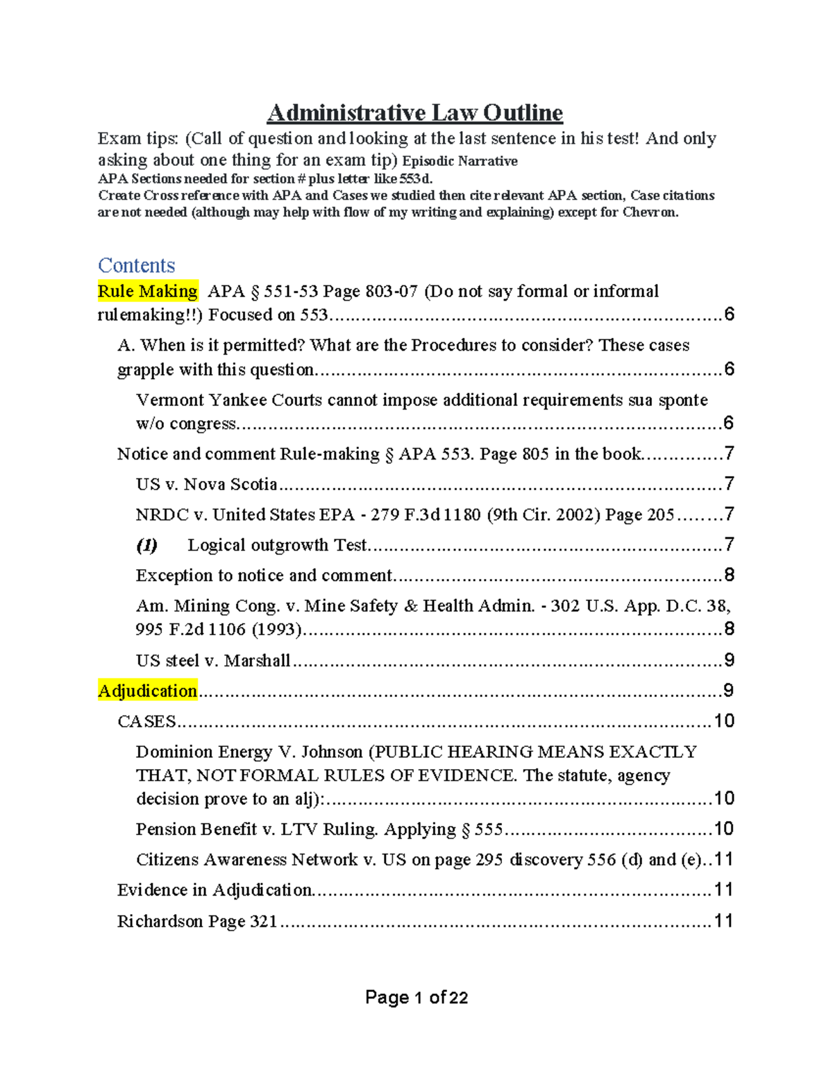 Administrative Law Outline: Exam Tips & Key Case Summaries - Studocu