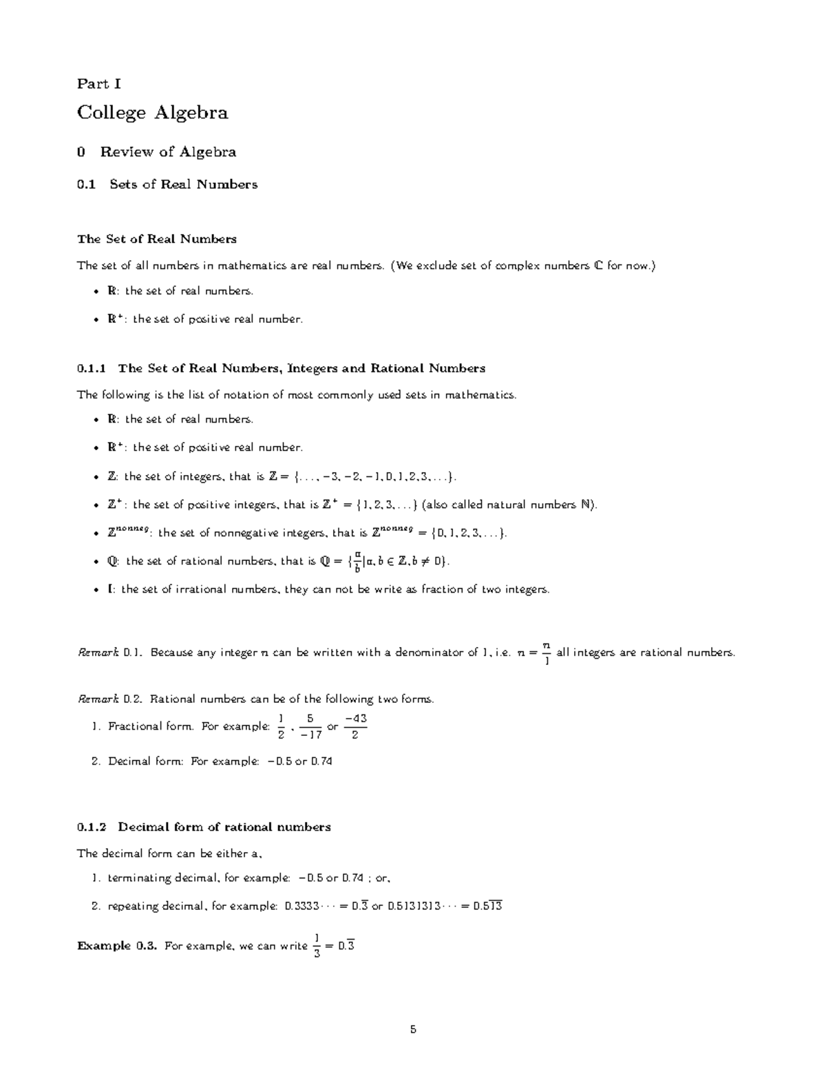 College Algebra 0: Review of Real Numbers and Operations - Studocu