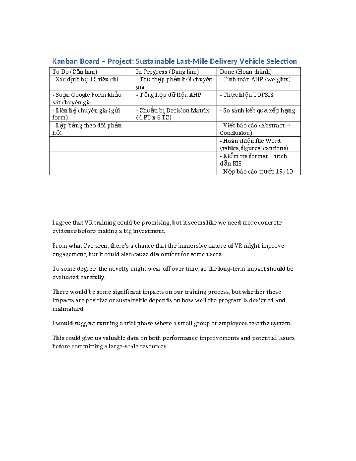 Kanban Board – Project: Sustainable Last-Mile Delivery Vehicle ...