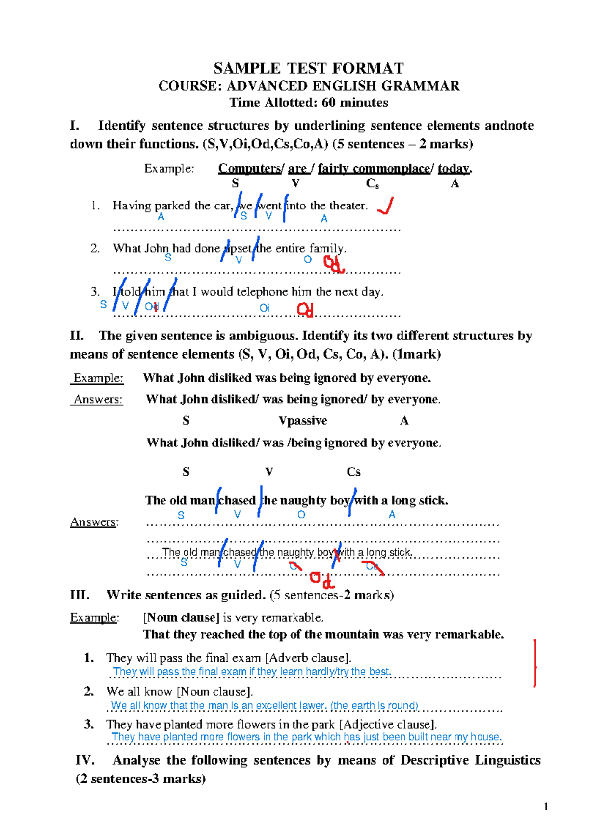 Sample Test - Advanced English Grammar (60 min) - Studocu