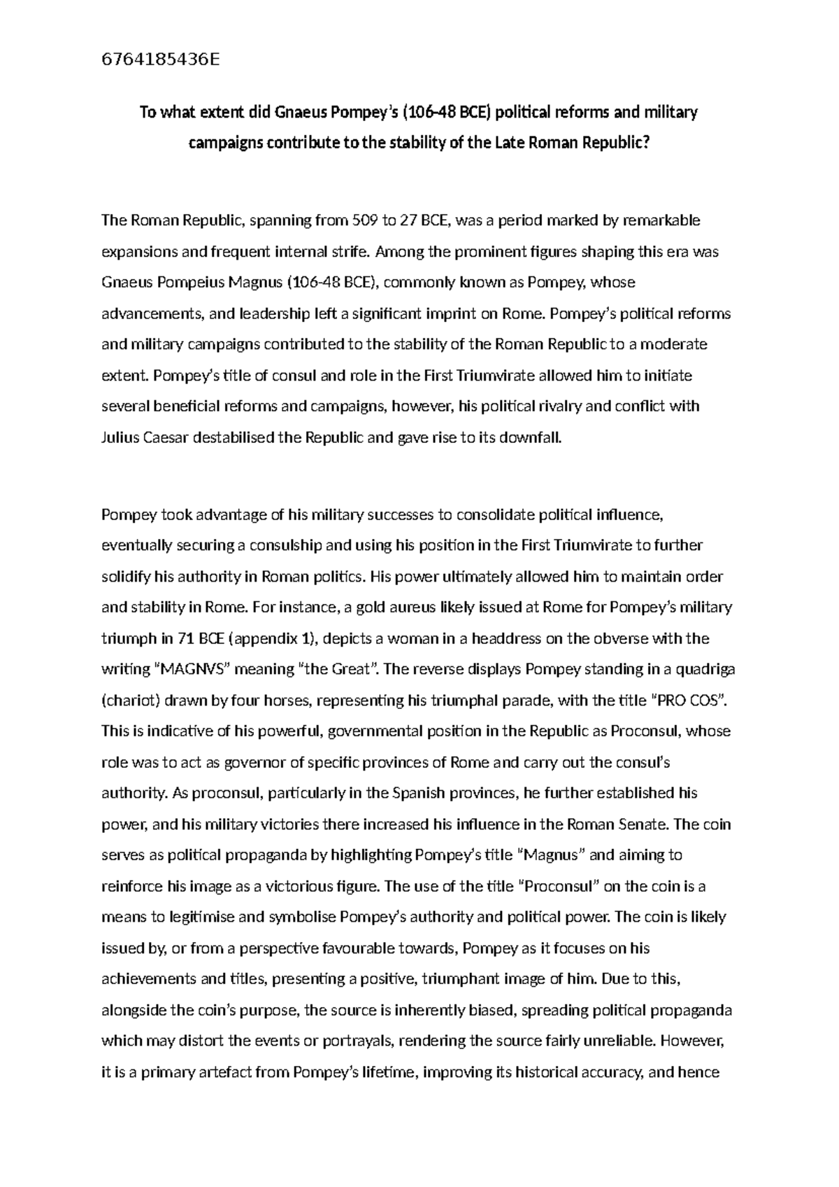 Ancient History Essay: The Impact of Pompey's Reforms on Roman ...