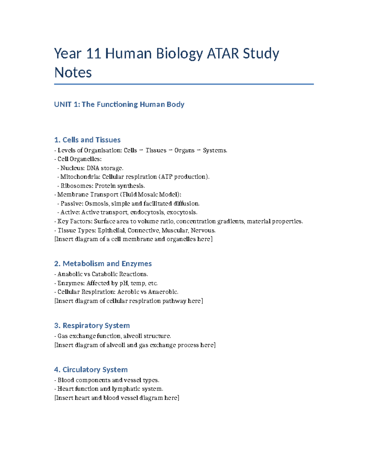 Y11 Human Biology ATAR Study Notes with Key Concepts and Diagrams - Studocu
